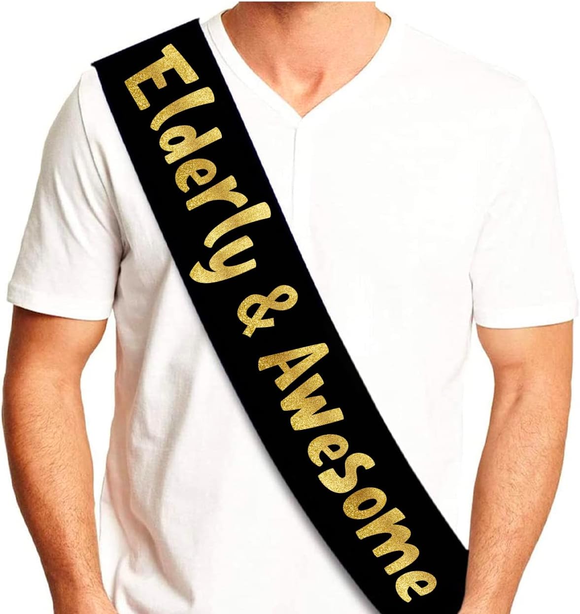 Elderly and Awesome Glitter Sash - Funny Birthday Party Sash ...