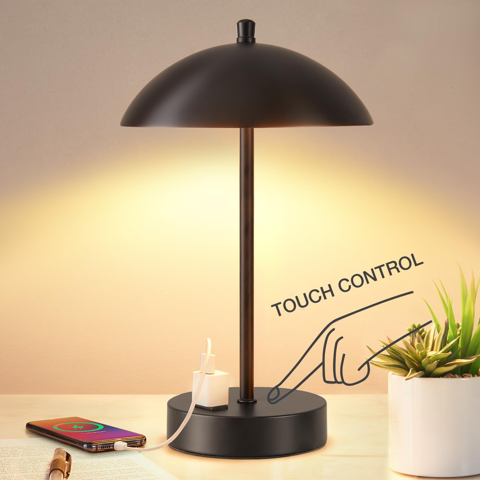 Modern LED Desk Lamp with AC Adapter, 3-Way Dimmable Touch Bedside ...