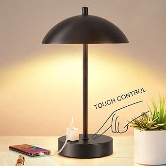 Modern LED Desk Lamp with AC Adapter, 12" 3-Way Dimmable Touch Bedside Reading Lamp, Minimalist ...