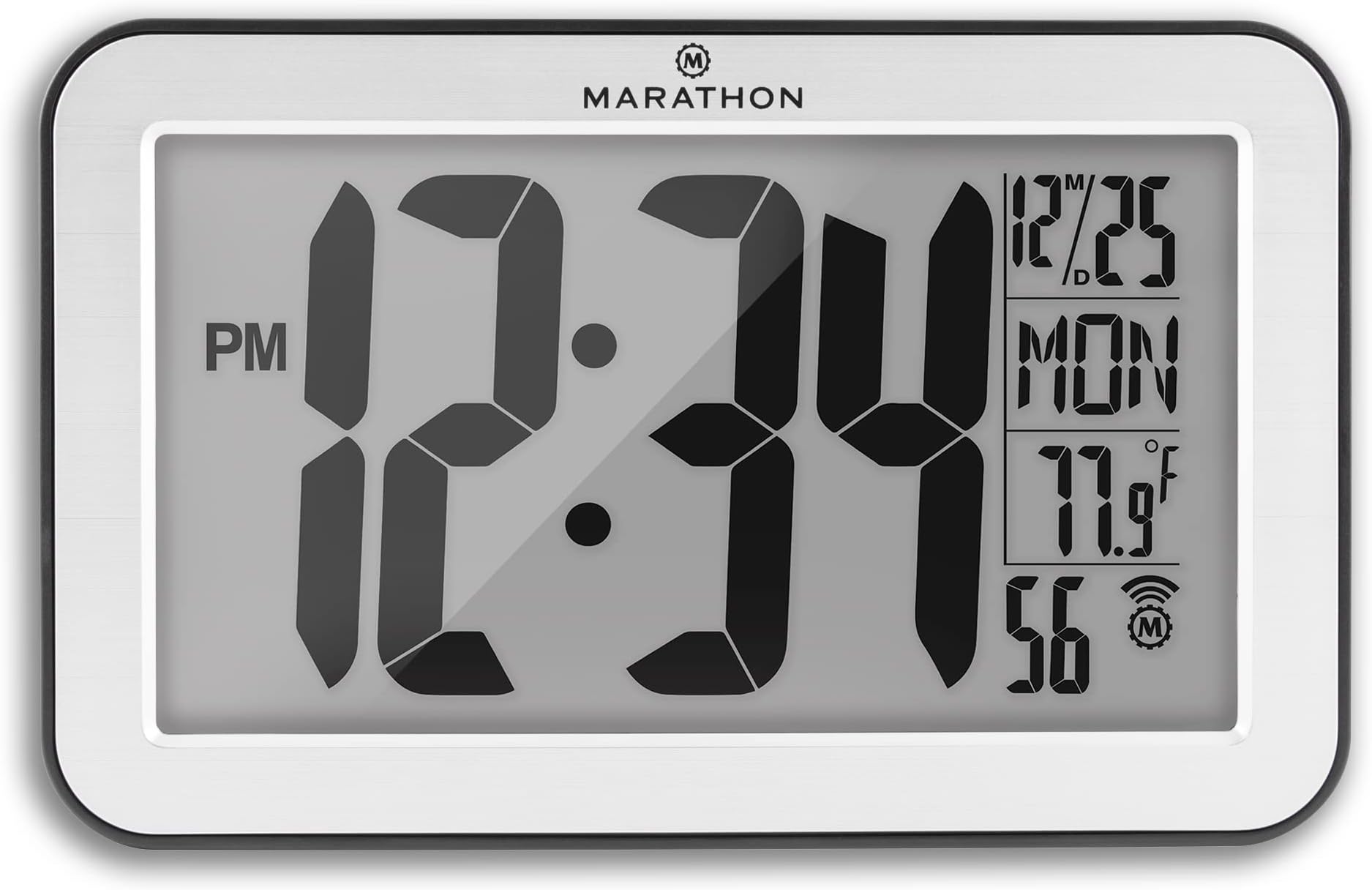 Marathon Atomic Wall Clock, Silver - Large 9-Inch Display - AM/PM or 24 ...