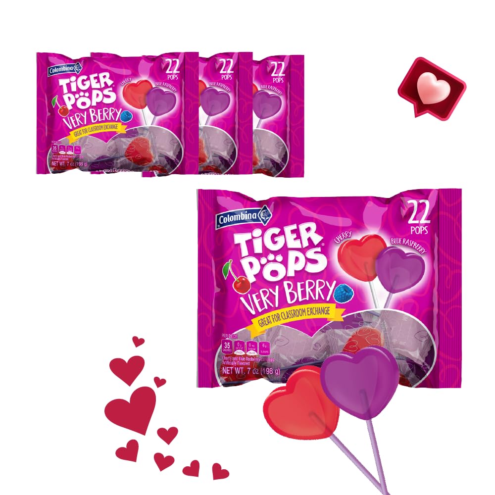 Amazon.com: Colombina Very Berry Tiger Pops, Cherry And Blue Raspberry ...