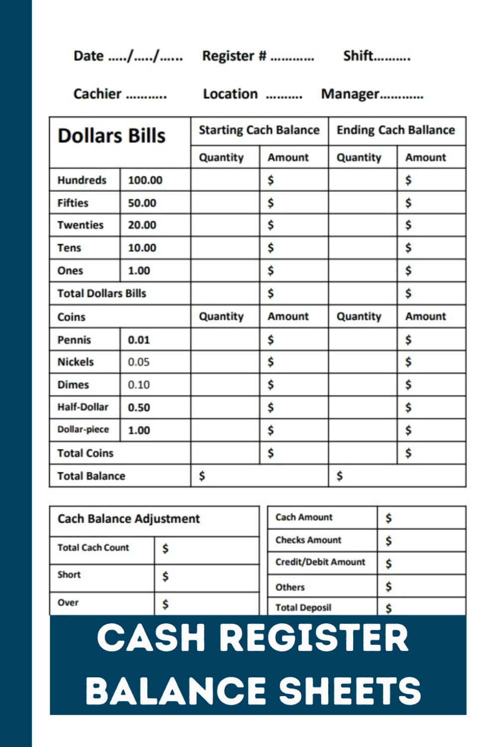 Amazon.com: Cash Register Balance Sheets: cashier log for daily drawer ...