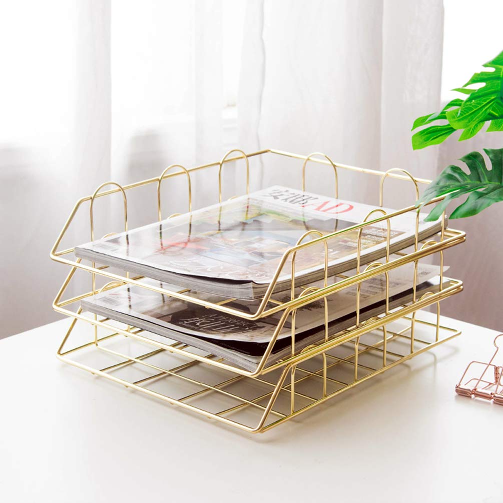 Office Accessories Gold Metal Desk Organizer: Document Holder For Desk ...