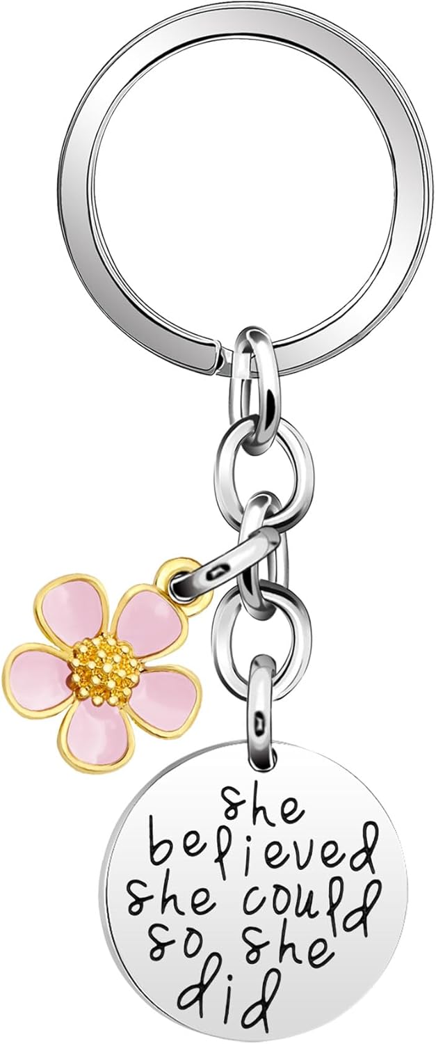 SAMORION Inspirational Gift Key Rings for Women Key Chain Pink Flowers ...