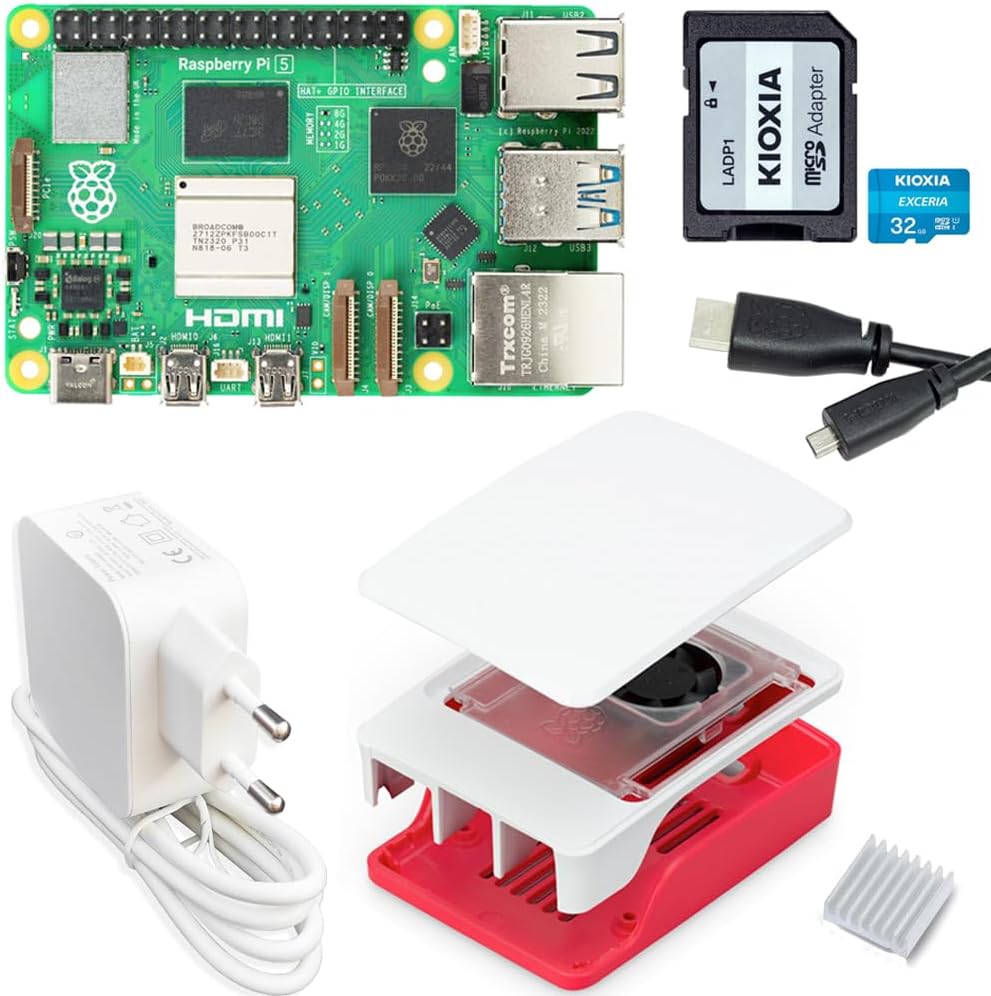 Raspberry Pi 5 8GB Starter-Kit/USB-C 45W Netzteil/Gehäuse mit Lüfter / 32GB SD Karte/Micro HDMI ...