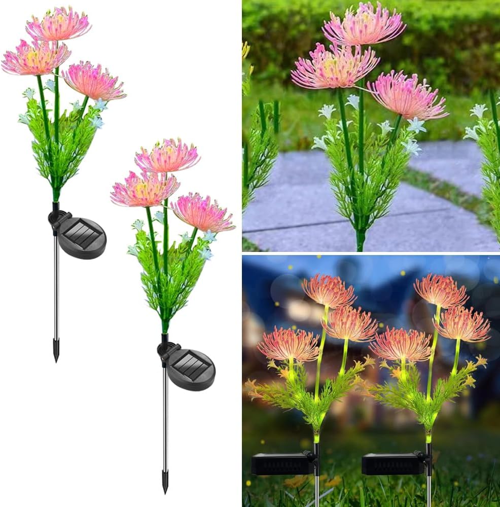 YZYOE 2 Pack LED Solar Flower Decorative Lights, 2-Mode Outdoor ...