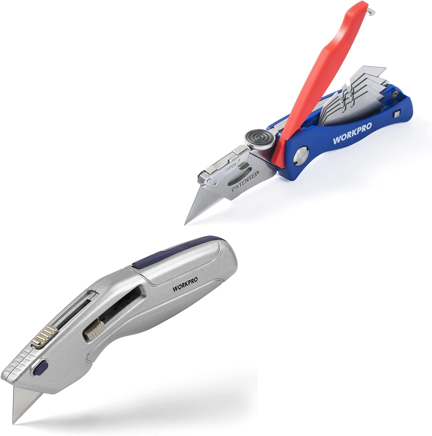 WORKPRO Folding Utility Knife Quick-change Box Cutter, Blade Storage in ...
