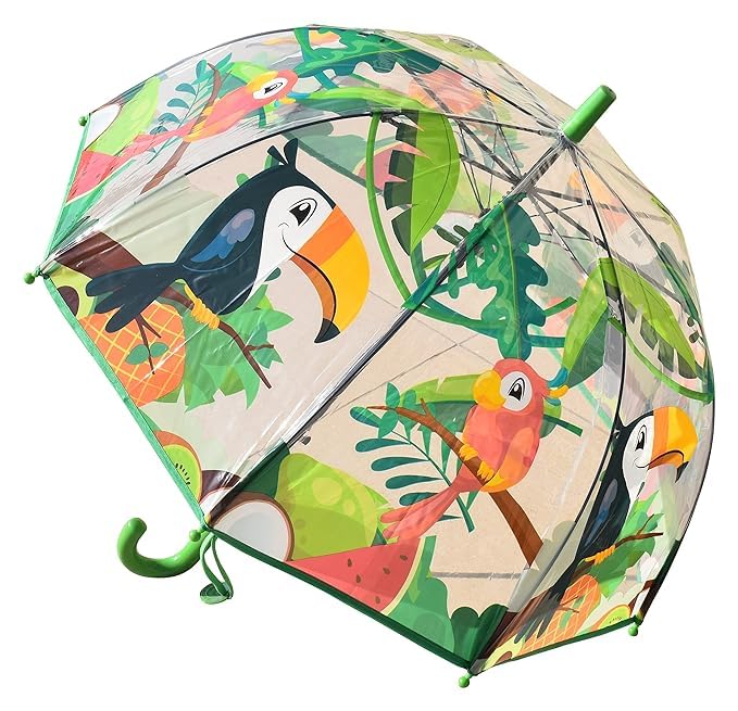 RSAAUD® Transparent Dome Tropical Birds Theme Umbrella for Girls and ...