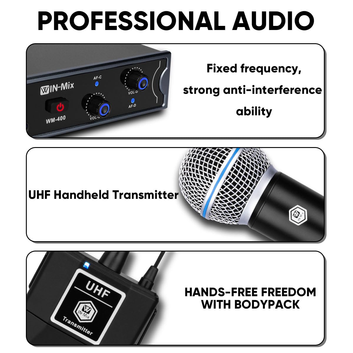 Snapklik.com : W IN-MIX Wireless Microphone System - Professional 4 UHF ...