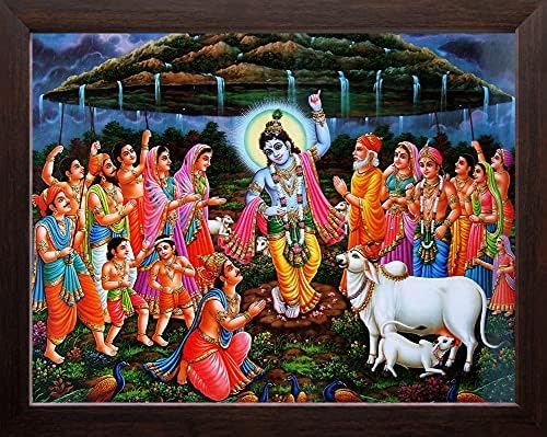 Samriddhi Lord Krishna lifting Govardhan parvat mountain with little ...