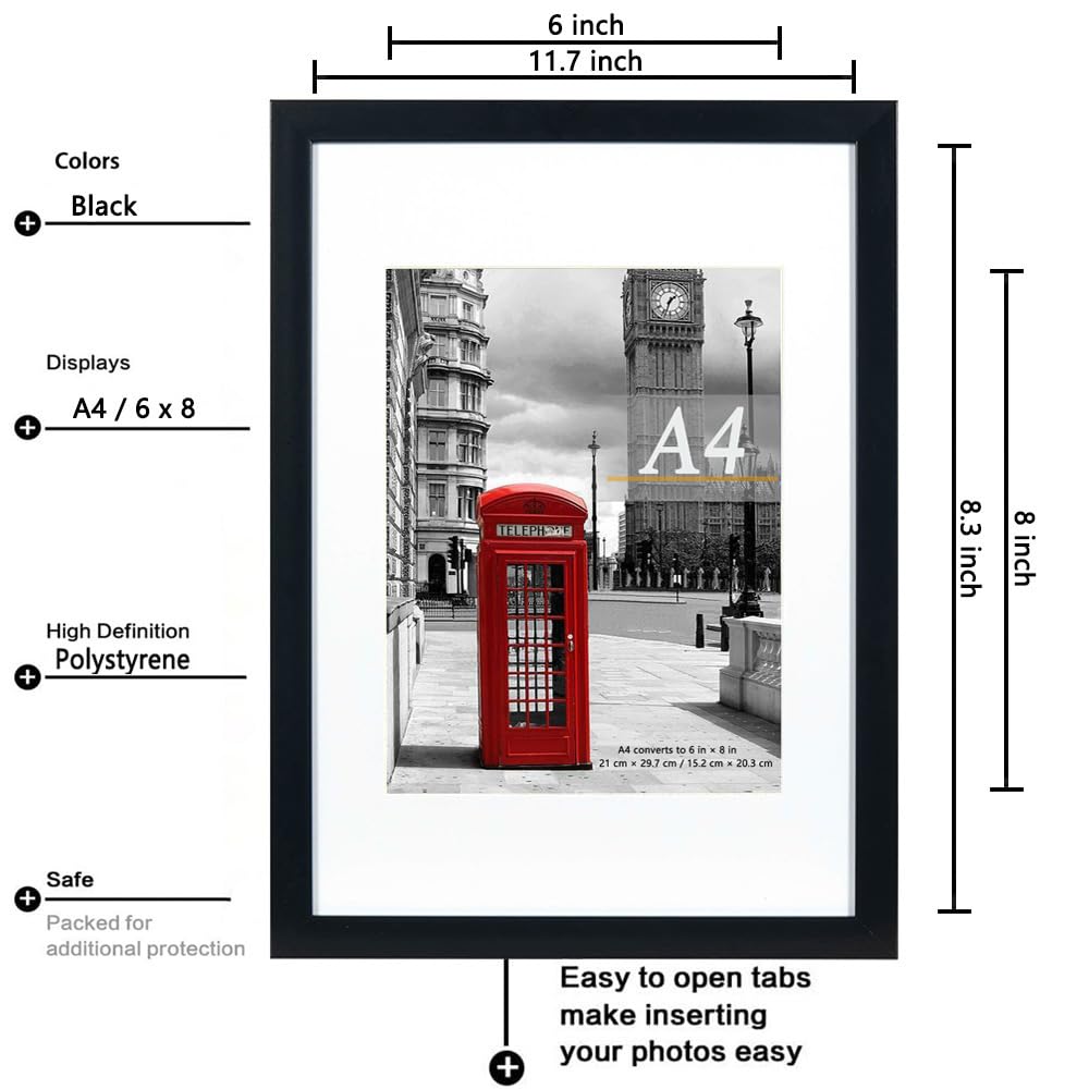 Scholar Tree Black Picture Frame A4 with Mount,Set of 3,A4 Frame,A4 Picture Frame,A4 Poster ...