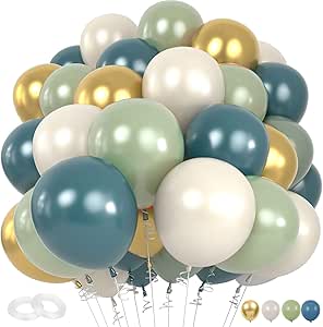 Amazon.com: Dusty Sage Green Blue Balloons, 50Pcs Green Blue Gold Balloon, Pastel Olive Green ...