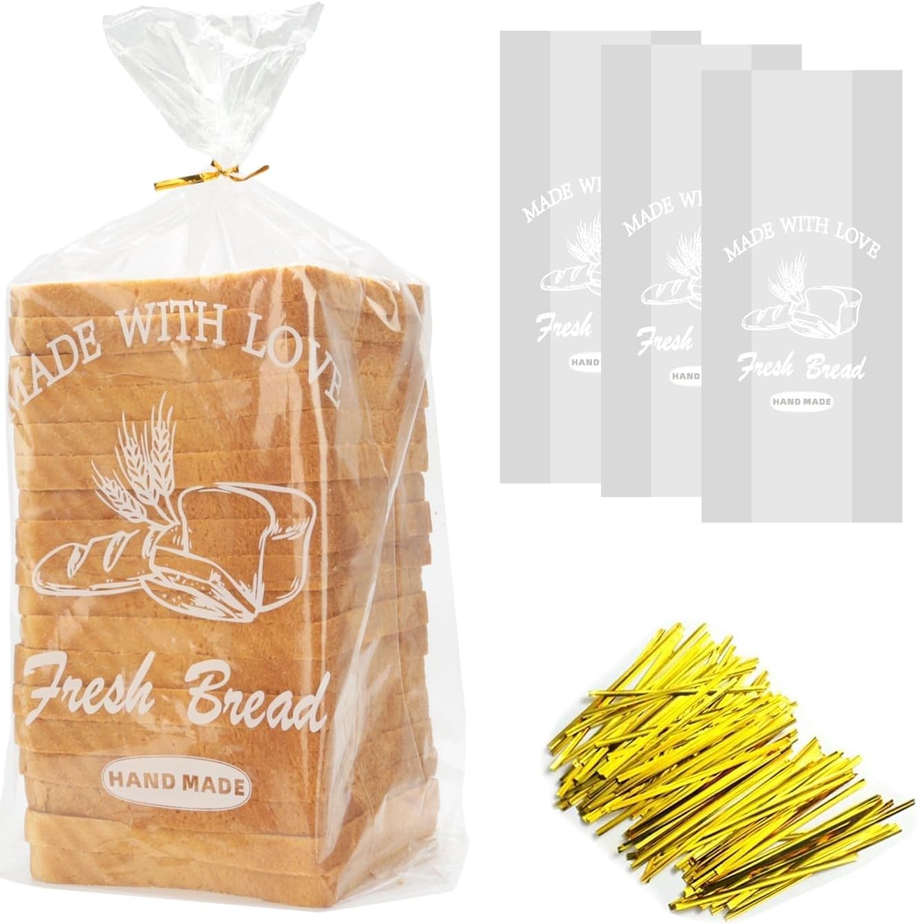 Amazon.com: Bread Loaf Packing Bags with Ties, Large Bakery Homemade ...