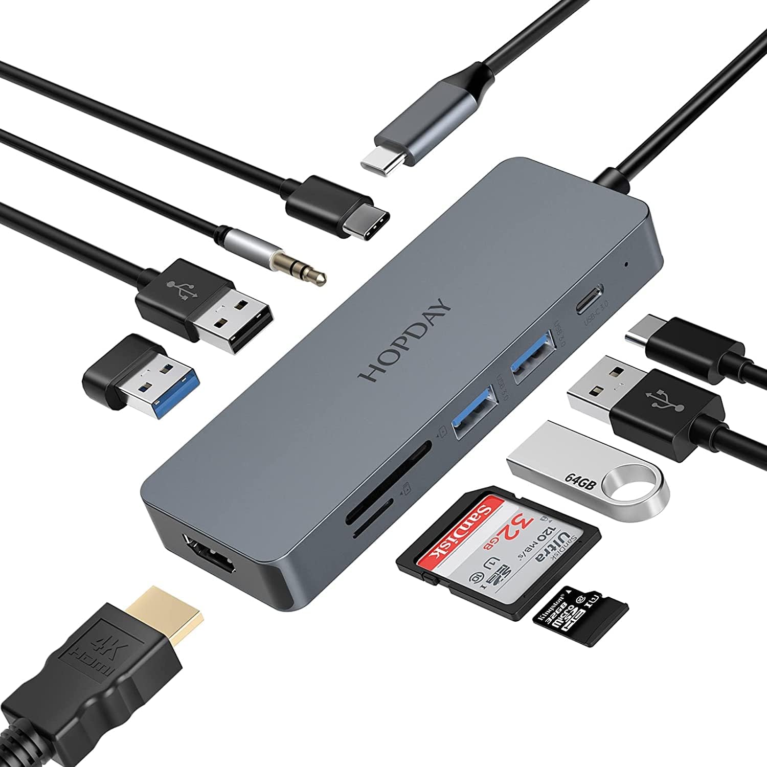 Amazon.com: HOPDAY 10 in 1 USB C Hub, USB C Adapter MacBook Pro/Air ...