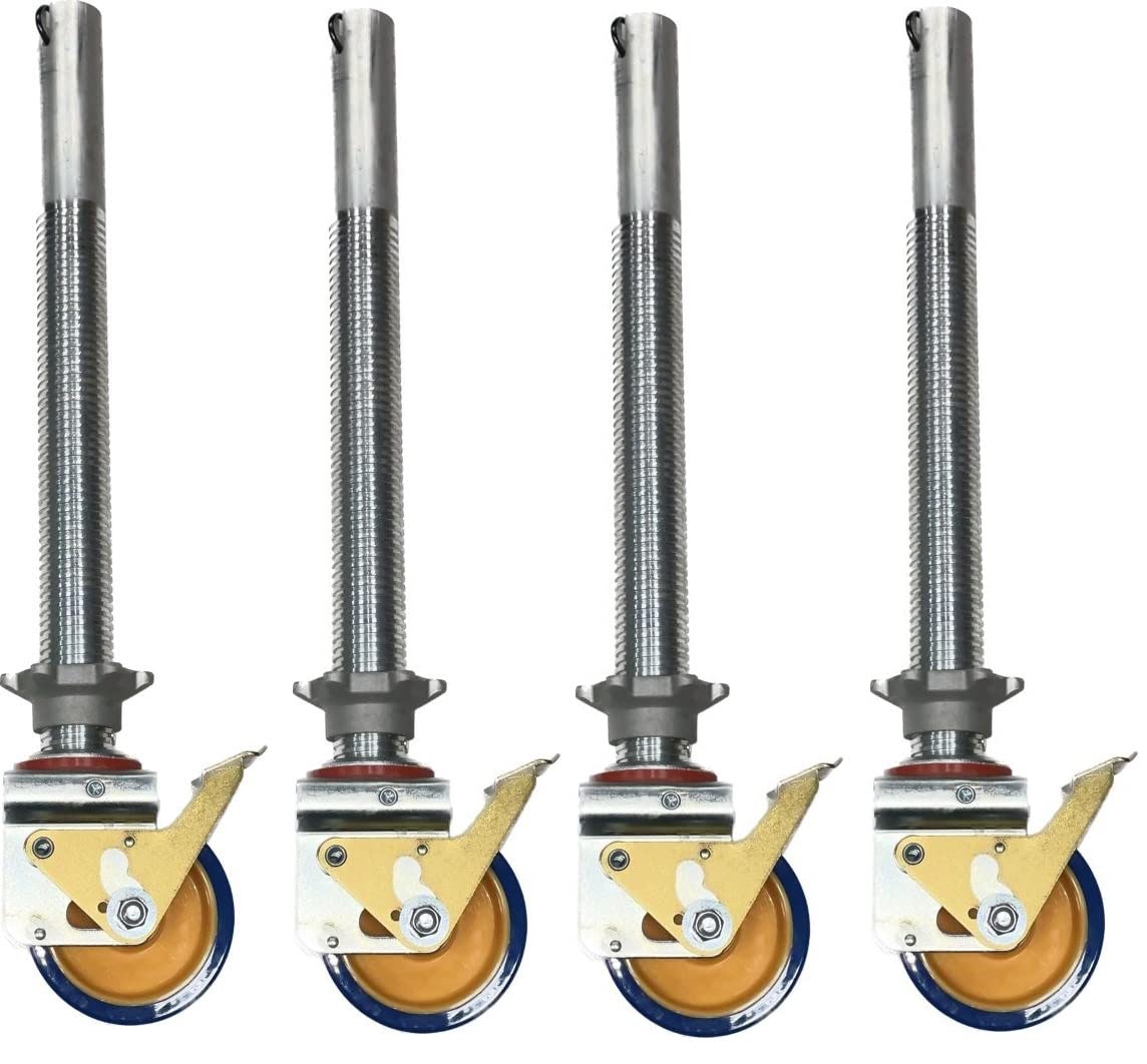 Set of 4 Adjustable Legs & 125mm Castors Wheels for Alloy Scaffold ...