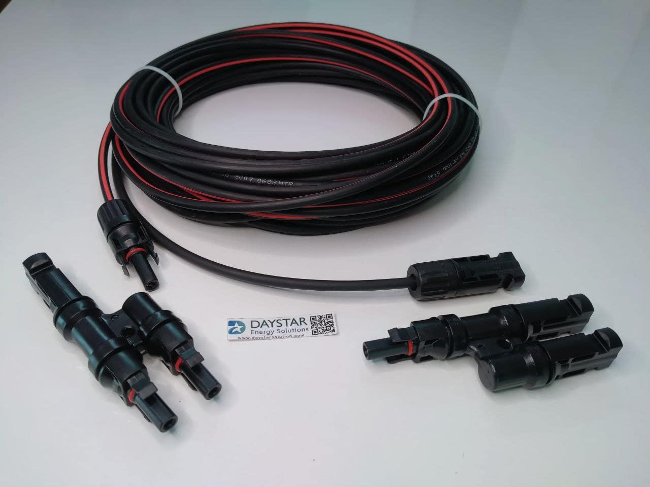 Daystar 6 sq. mm 10 Meter DC Wire with 2 in 1 Connector and MC4 (10M Red + 10M Black, with 2 in1 ...