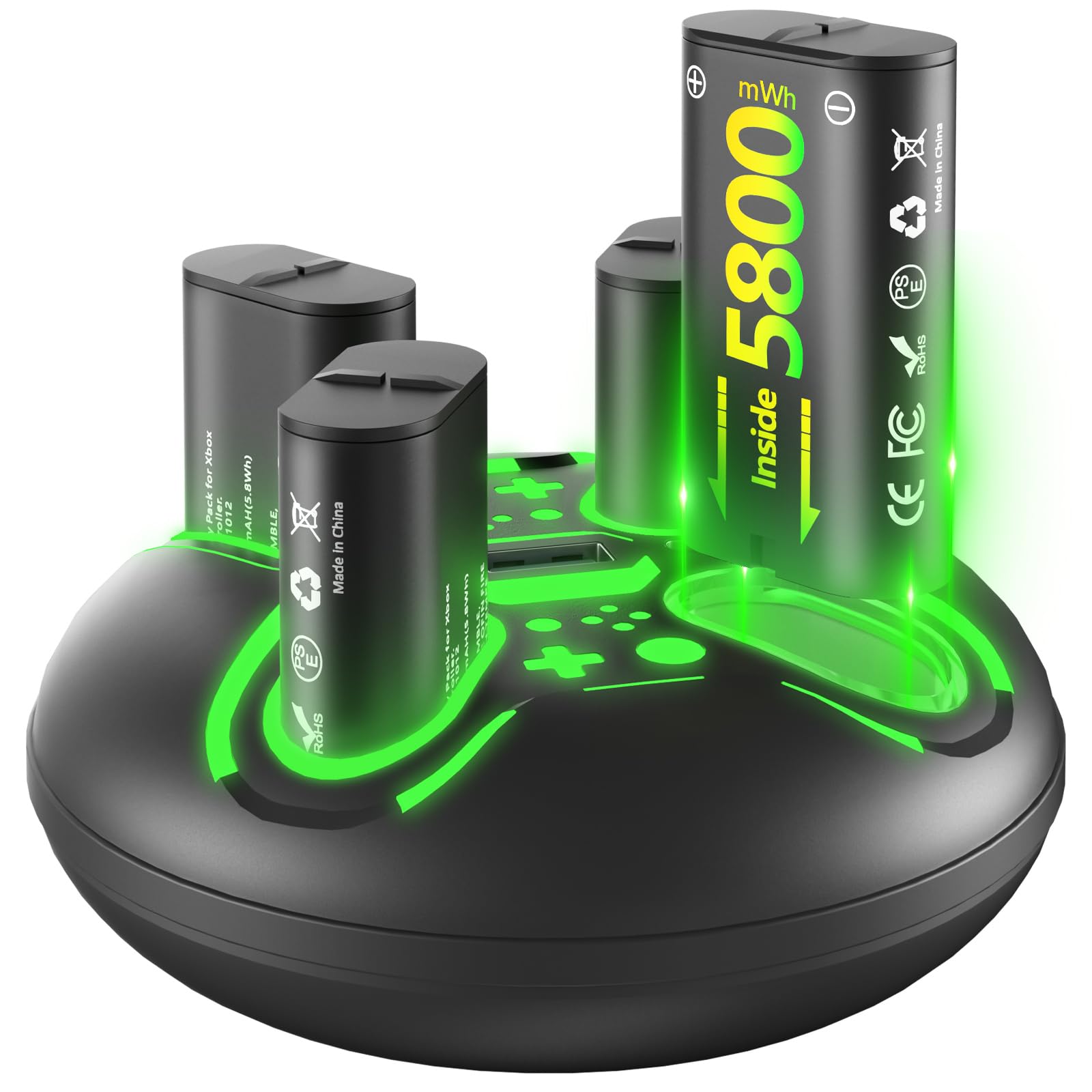 Amazon.com: Charger for Xbox One Controller Battery Pack with 4x5800mWh ...