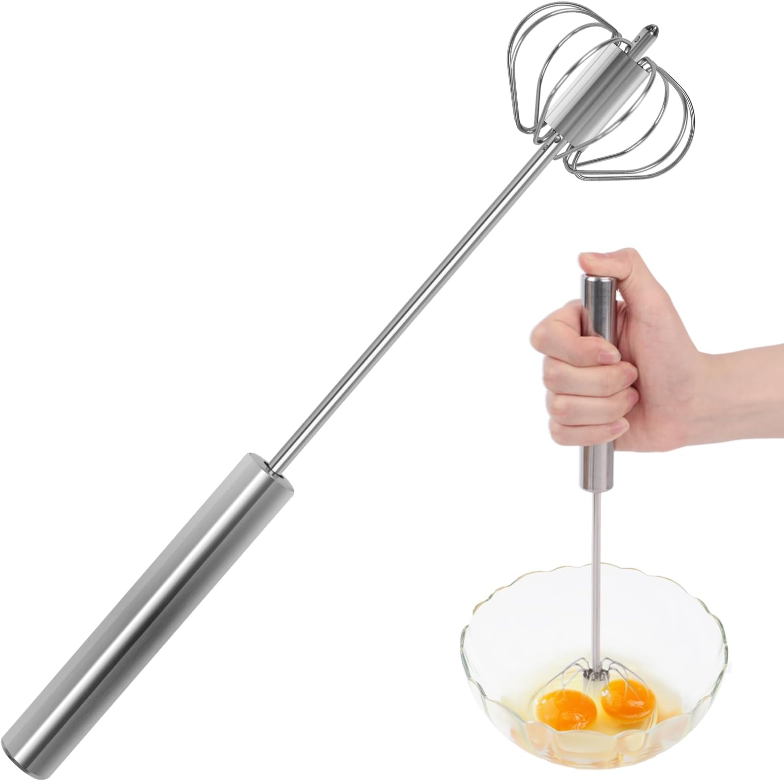 Amazon.com: Stainless Steel Semi-Automatic Whisk, 2024 New Stainless ...