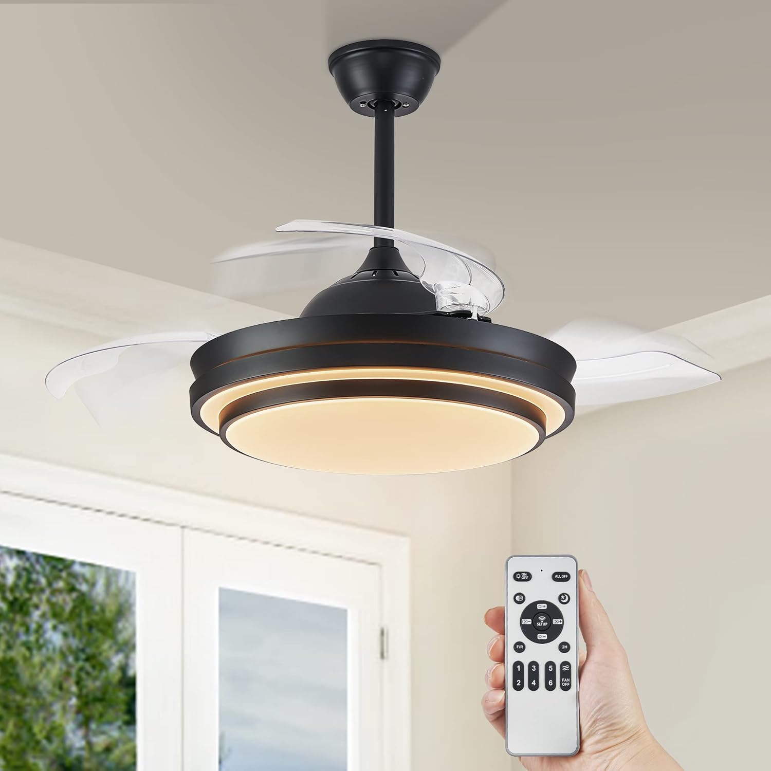LEDIARY 42 Inch Retractable Ceiling Fans with Lights and Remote ...