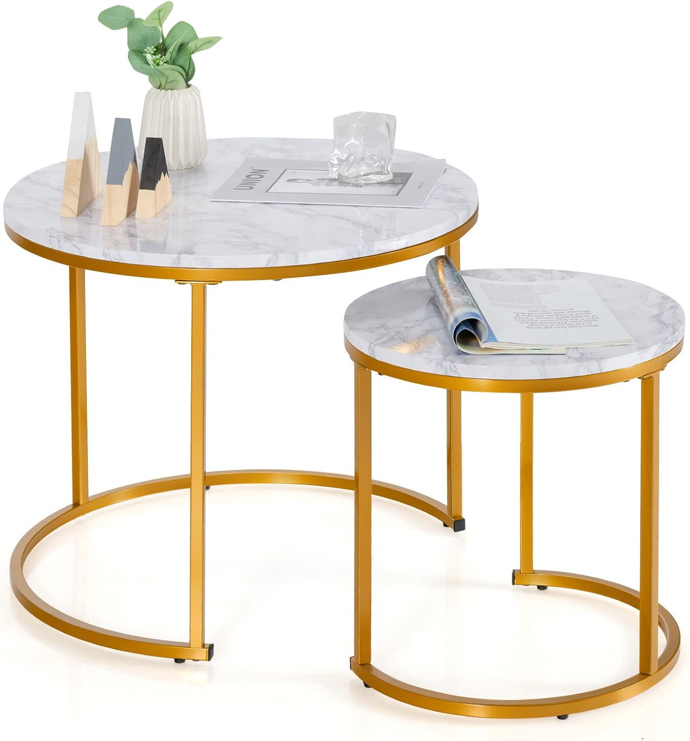 Amazon.com: Giantex Nesting Coffee Table Set of 2, Round Stacking Side ...