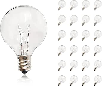 CHYSUPER G40 Replacement Bulbs 25-Pack, 5W E12 (C7) Candelabra Base ...