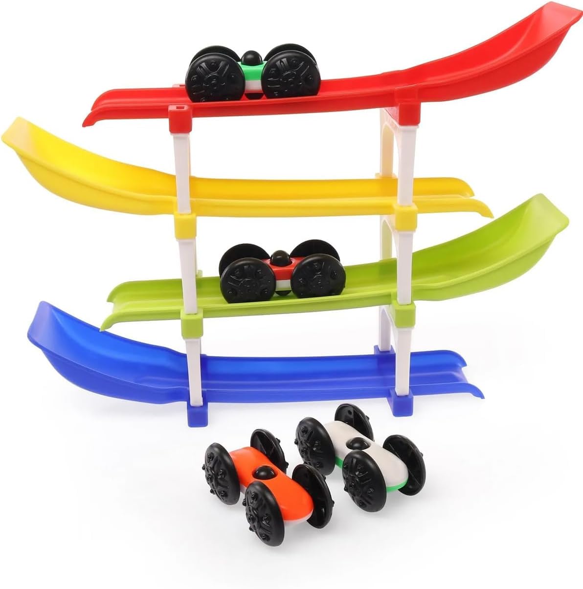 Buy Toyshine Wooden Racer Ramp Toy with 4 Car Ramps, 4 Mini Cars ...