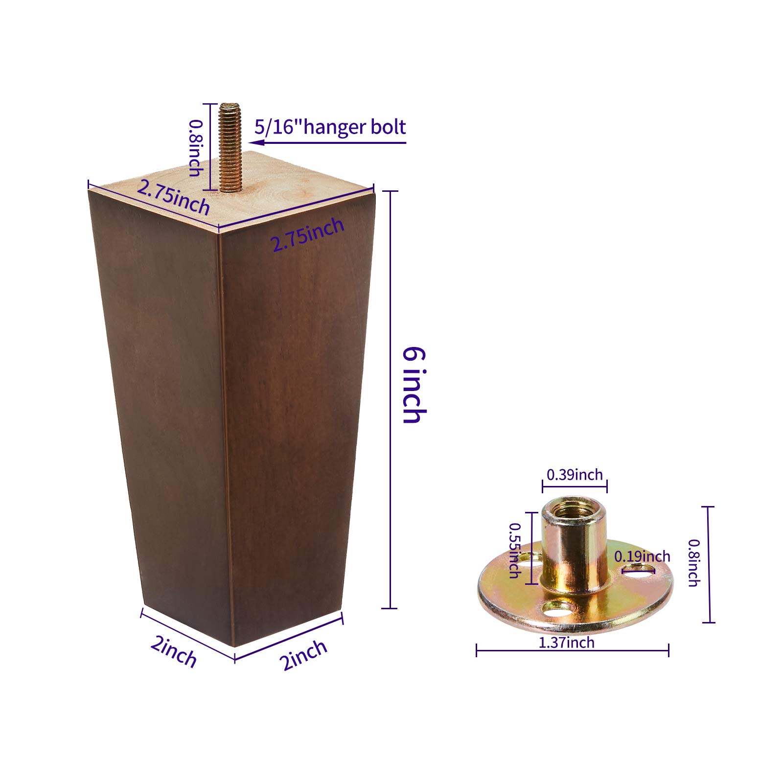 Snapklik.com : SHANJUE Wood Furniture Legs - 6 Inch Sofa Legs Pack Of 4 ...