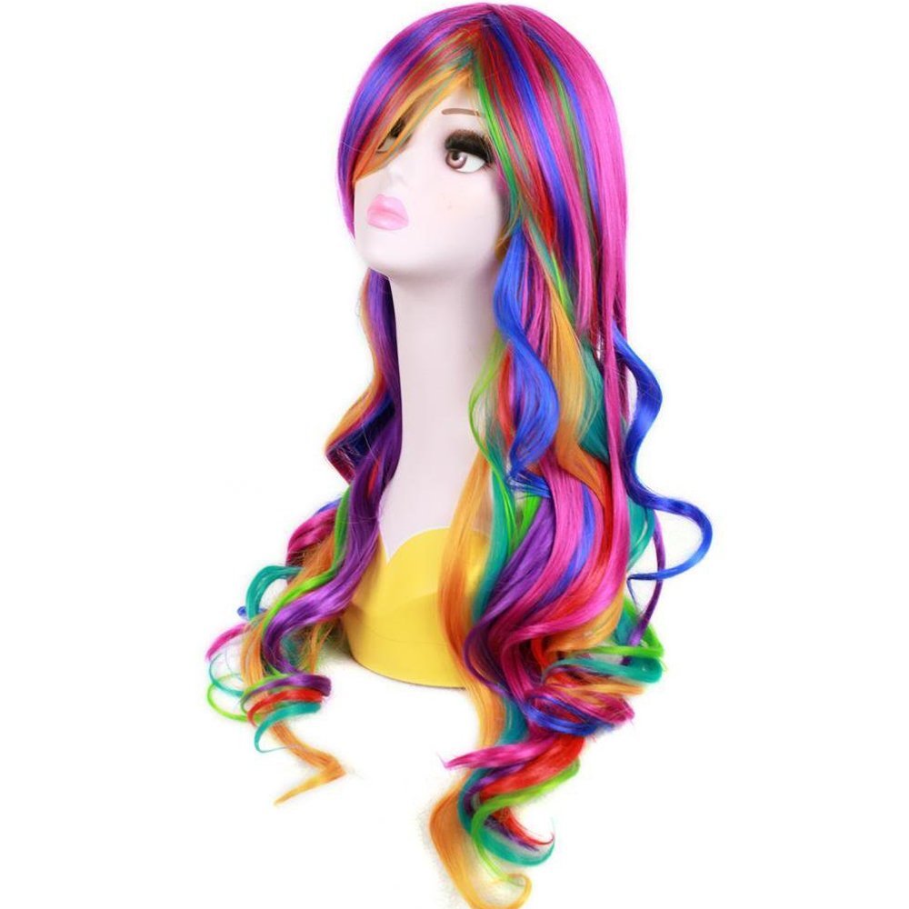 Amazon.com: BERON Rainbow Wig Long Wavy Wig Rainbow Wig for Women Girls ...