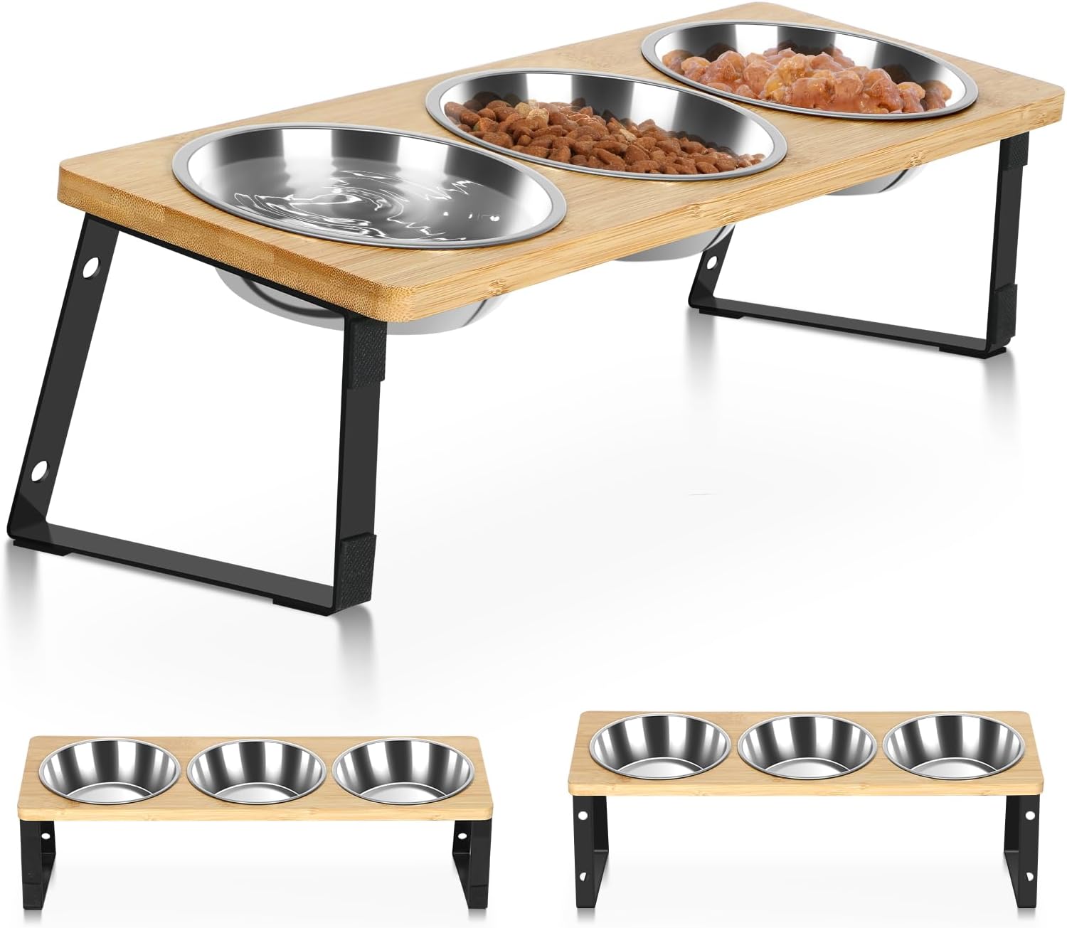 15° Tilted Cat Feeding Bowls 3 in 1 Cat Bowls with Stand, Adjustable ...