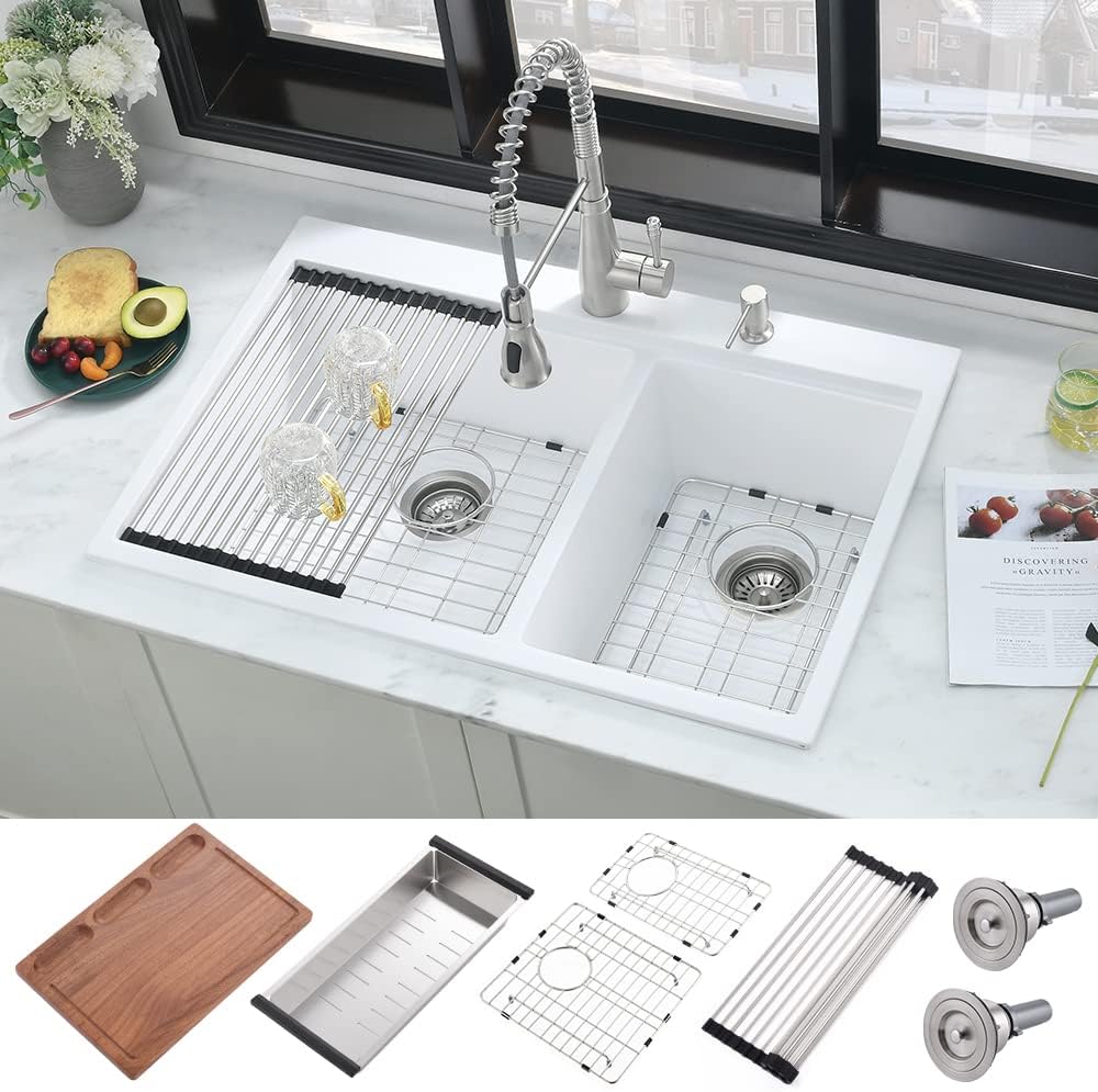 33 Inch Double Bowl Kitchen Sink Drop In Workstation-iAnomla 33x22 Drop ...