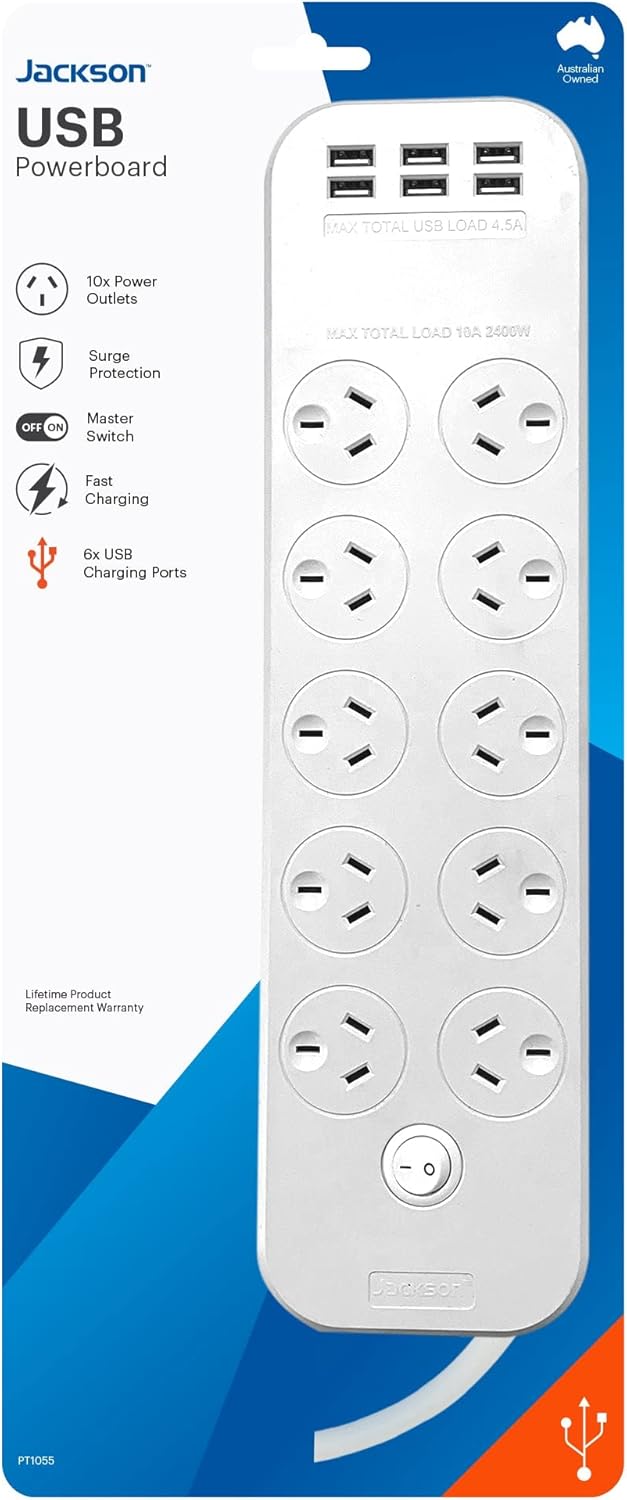 Jackson USB Powerboard - Switched 10 Outlet Fast Charging : Amazon.com ...