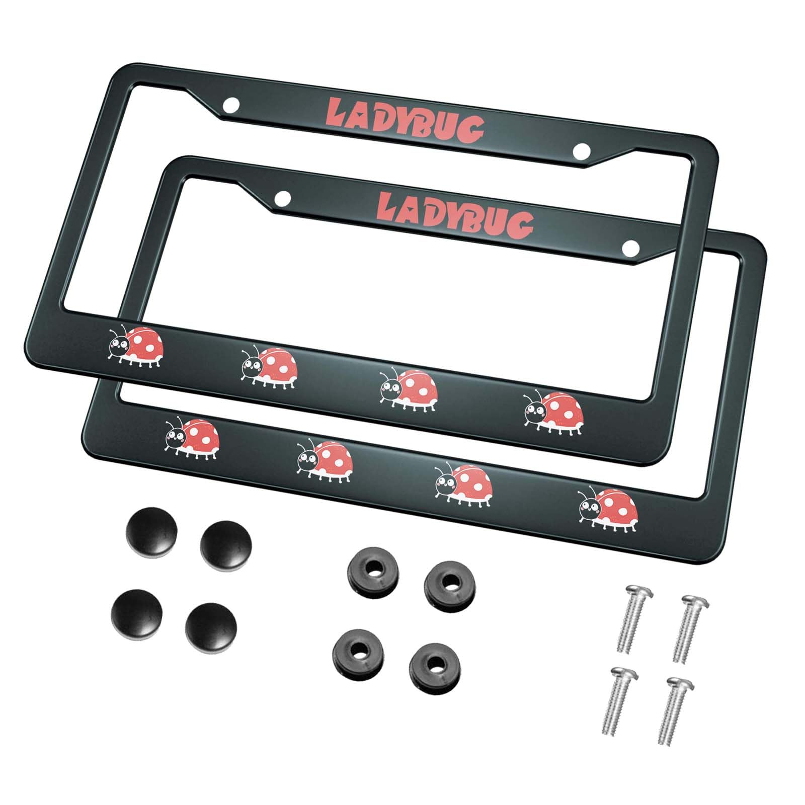Amazon.com: HOSNYE Ladybug License Plate Frame Black 2 Pcs Four Red ...