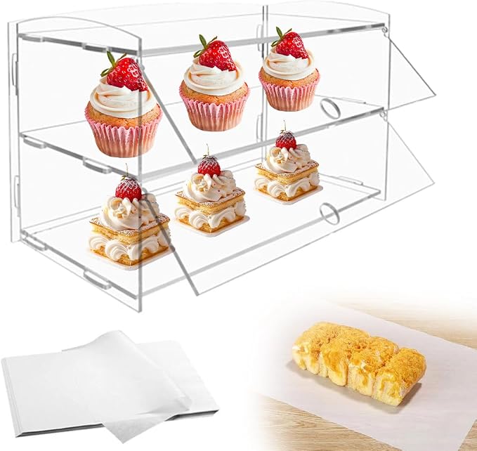 PORIYA 2 Tier Large Acrylic Bakery Cake Display,5mm Thick Transparent ...