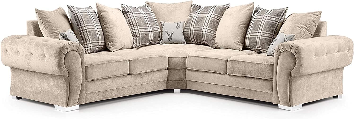 Verona Scatter Back Corner Sofas For Living Room - Mink Fabric Sofa Set ...