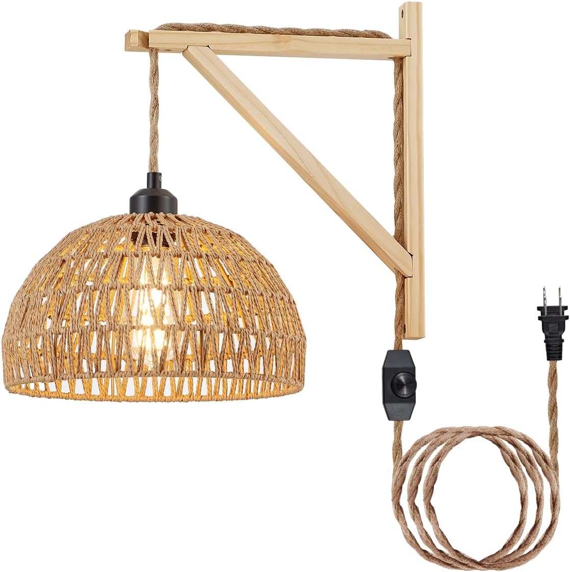 Plug in Wall Sconces Rattan Boho Decor Wall Sconce Light Woven Wicker ...