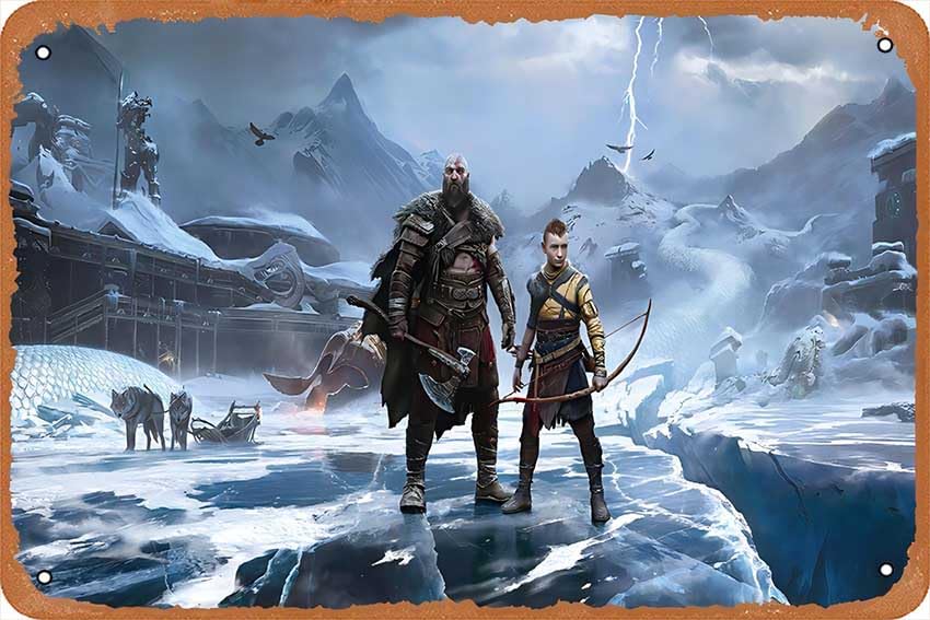 Amazon.com : Gods Of War Ragnarok Kratos Atreus Poster Metal Tin Sign ...