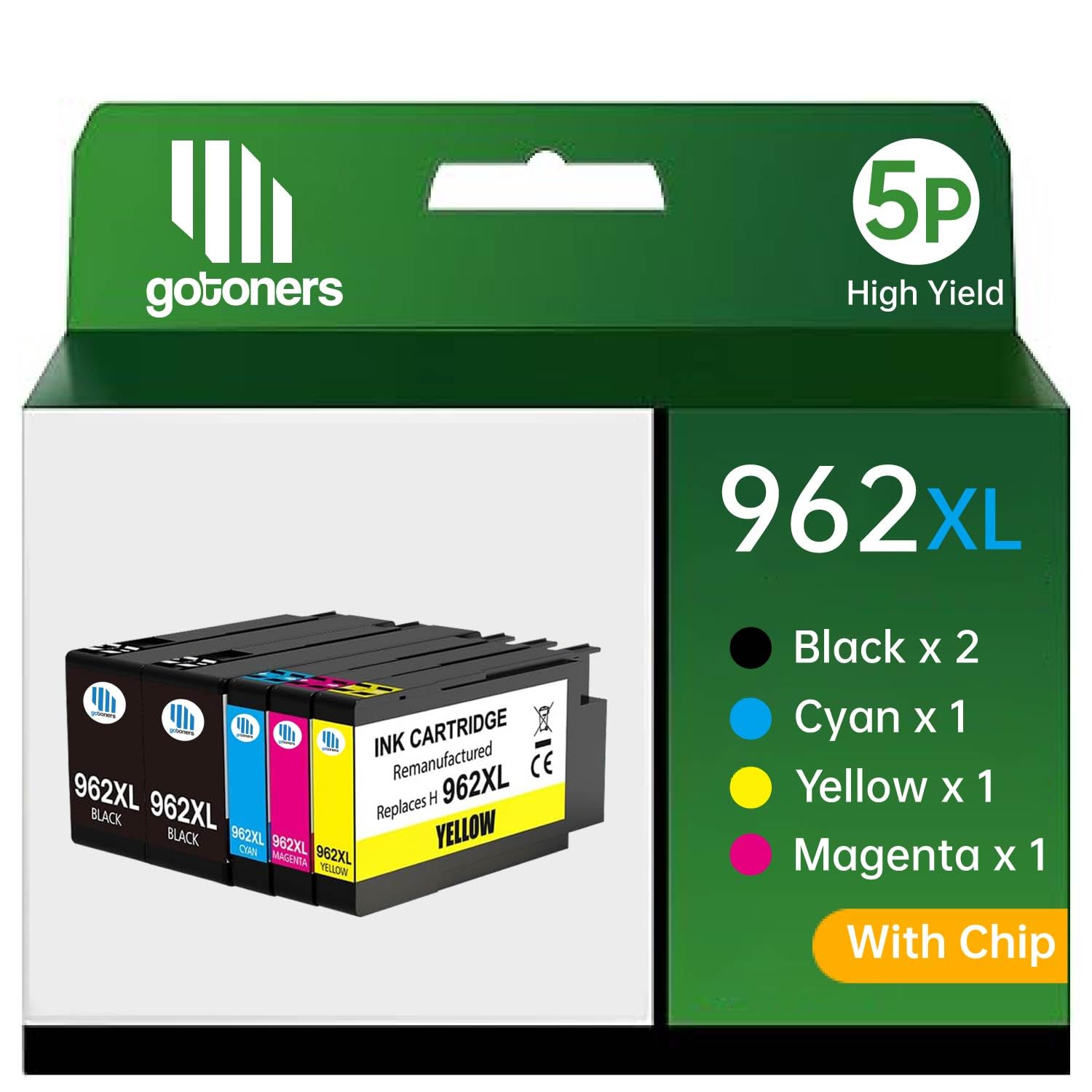 962XL Gotoners Replacement for HP 962 XL Ink Cartridge 5 Pack with ...