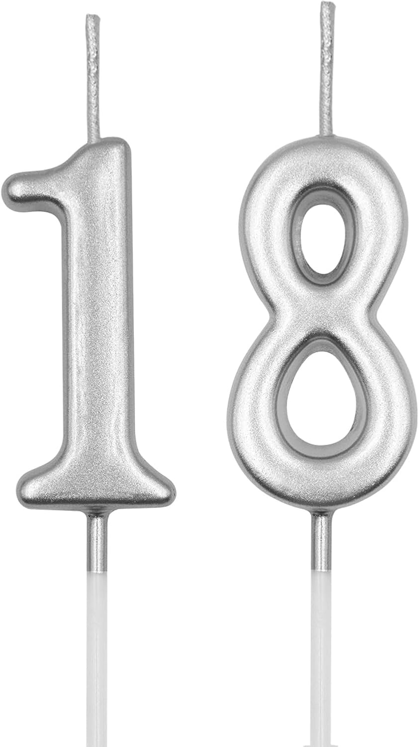 Amazon.com: 18th & 81st Birthday Candles, Silver Number 18 81 Candle ...
