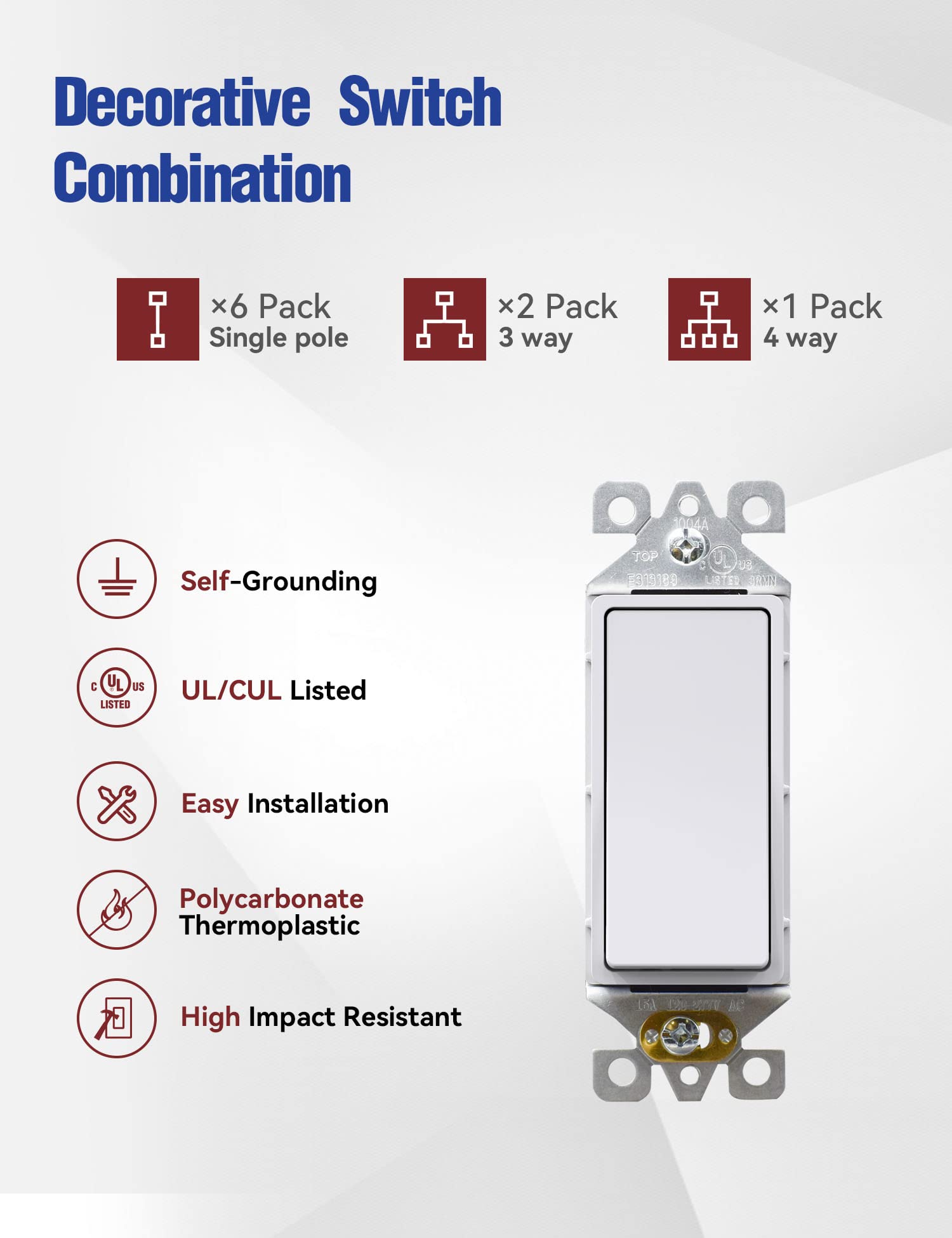 Snapklik.com : AIDA Rocker Decorator Paddle Light Switch Combo, Single Pole