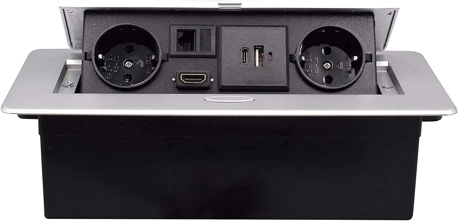 Elbe versenkbare Tischsteckdose mit 2xUSB, Einbausteckdose mit HDMI ...