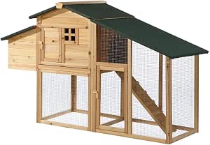 Vente-unique - Poulailler en Bois avec enclos - 4 Poules - L. 173 x P ...