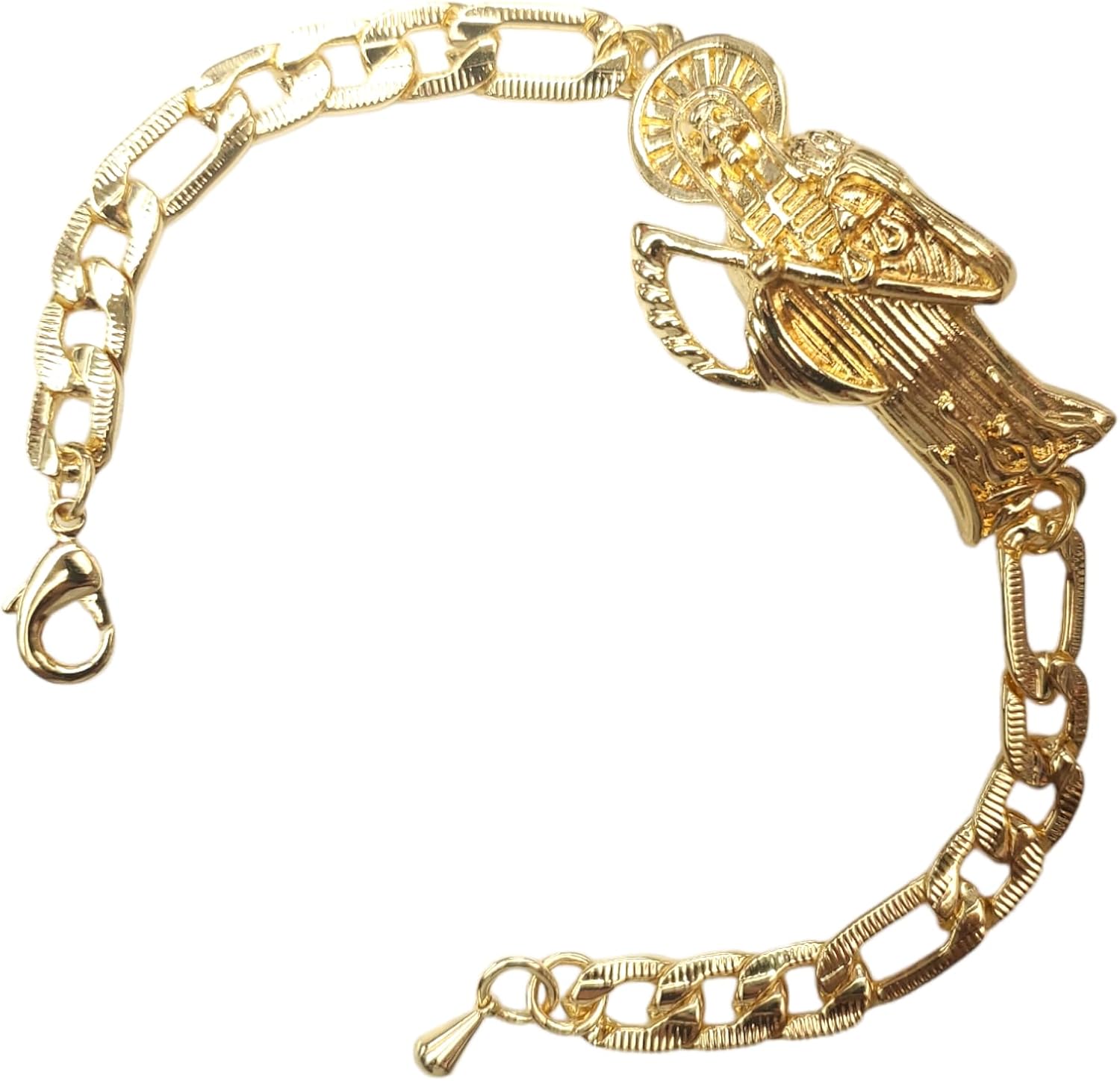 Amazon.com: Generic Gold Plated Santa Muerte Chain ID Bracelet Skull ...