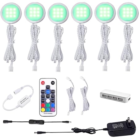 AIBOO 12V LED Under Cabinet Lights Kit 6 Pack Black Cord Aluminum Puck ...