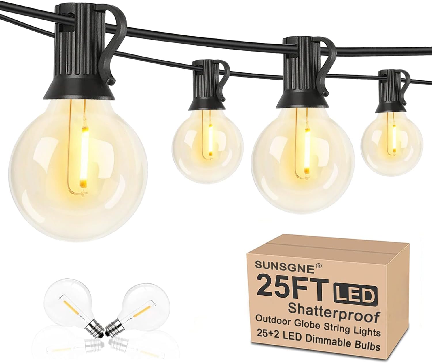 25Ft Globe Led Outdoor String Lights Waterproof Shatterproof ...