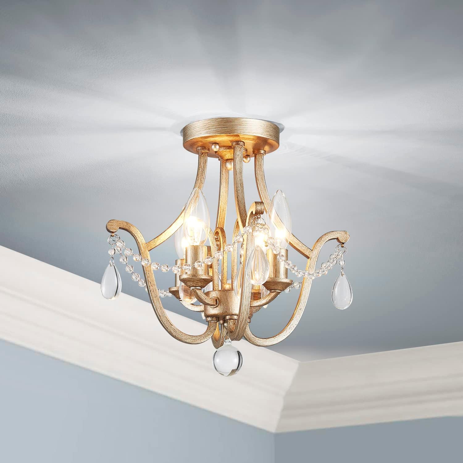 AGV LIGHTING CL032 Crystal Ceiling Light Fixture, Semi Flush Mount ...
