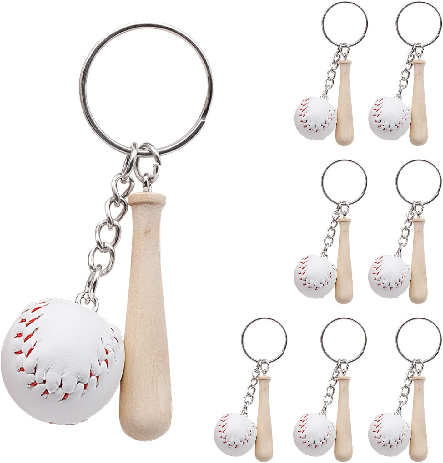 Amazon.com: Baseball and Wooden Bat Keychains Key Ring, 3-Inch (Pack 2 ...