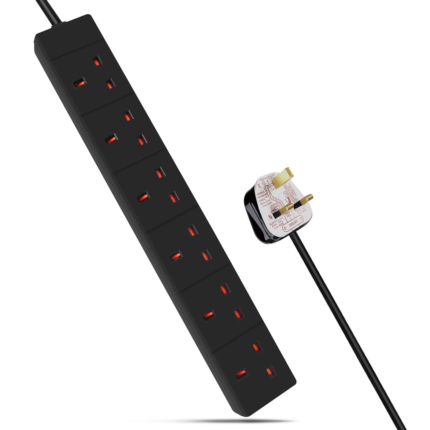 Buy ExtraStar 6 Way Extension Lead, 13A Fused UK Plug Adapter, 3 Metre ...