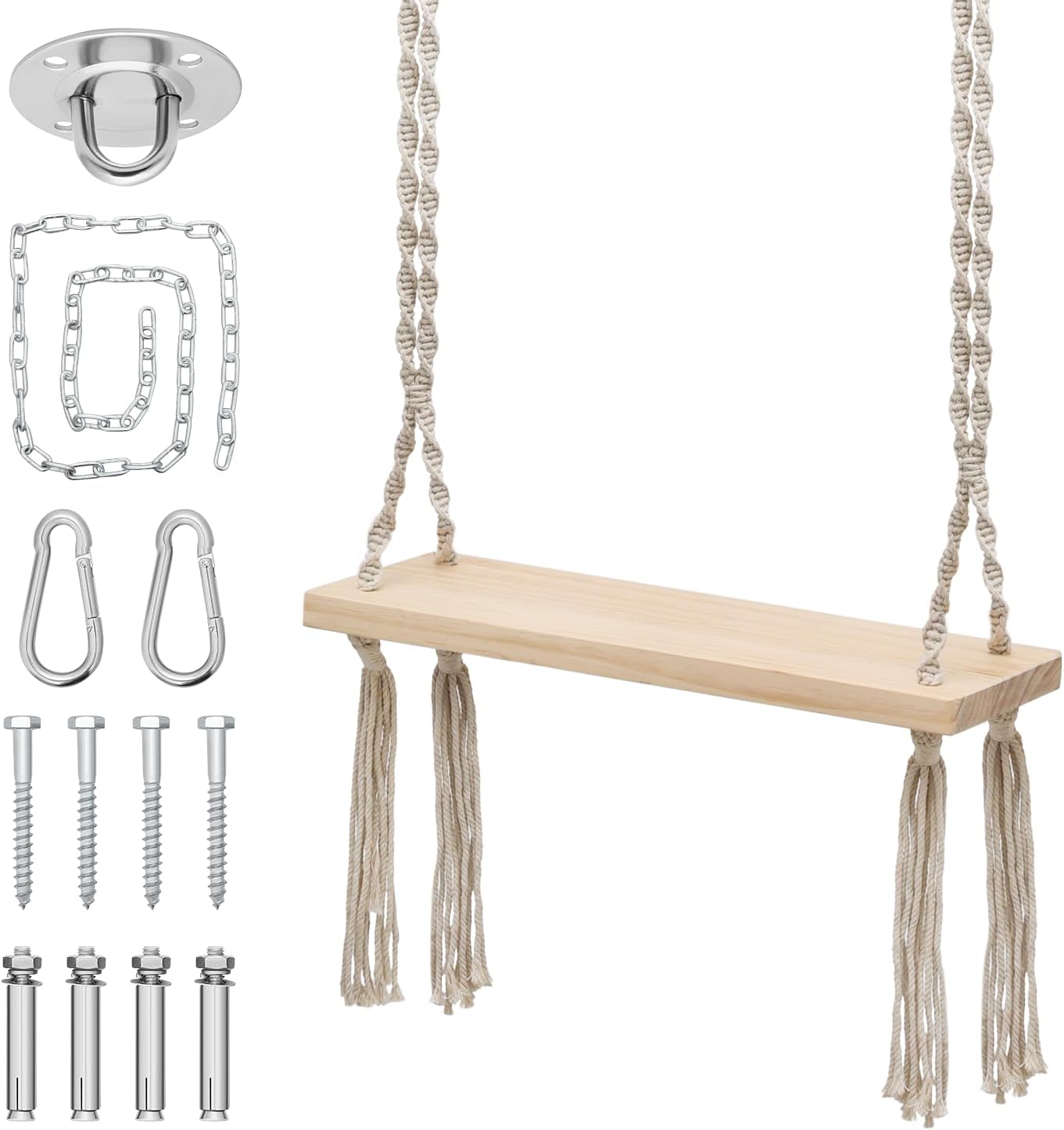 Amazon.com : MoNiBloom Wooden Swing with Tassels, Outdoor Swing Seat ...
