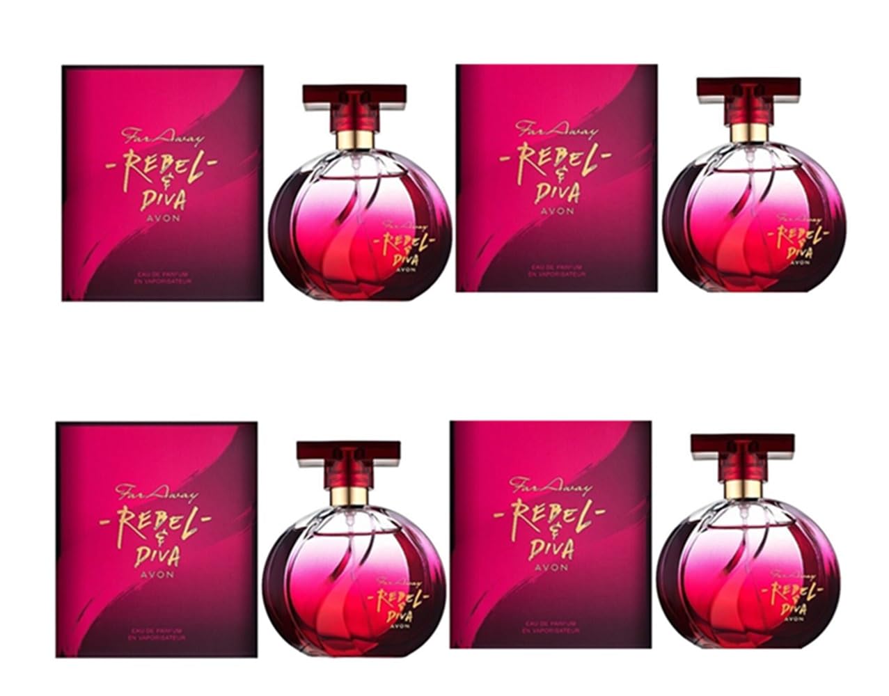 Pack of 4 Far Away Rebel & Diva Eau de Parfum 50ml a peppery, floral ...