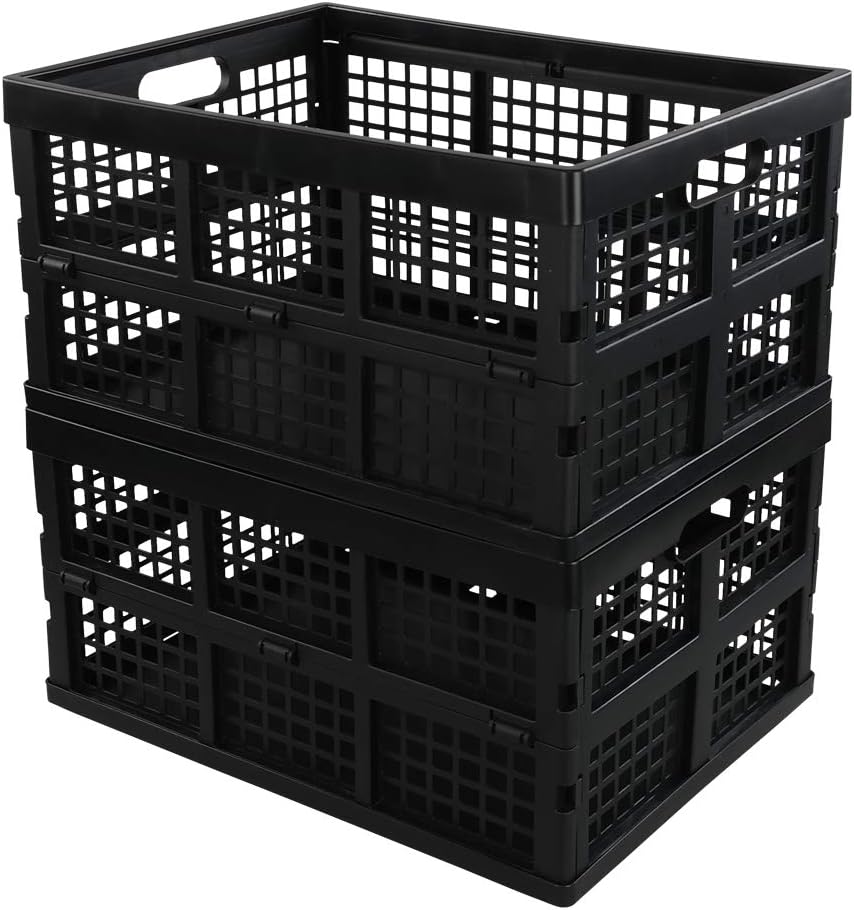 Amazon.com: Saedy Black Stacking Milk Crates, 34-Quart Collapsible ...
